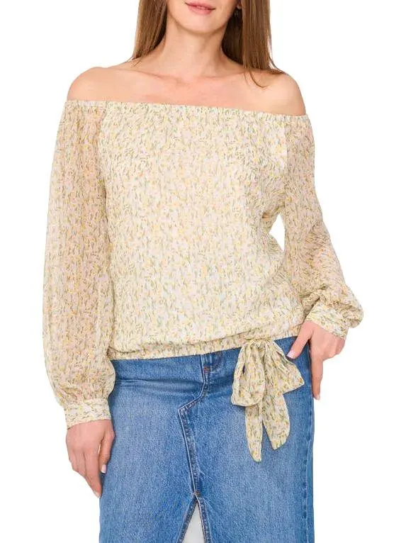 Vince Camuto Floral Off-the-shoulder Peasant Top - Calm Grey