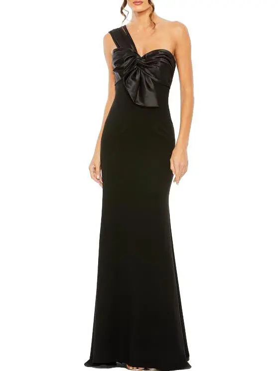 Mac Duggal One-shoulder Draped Trumpet Gown - Black