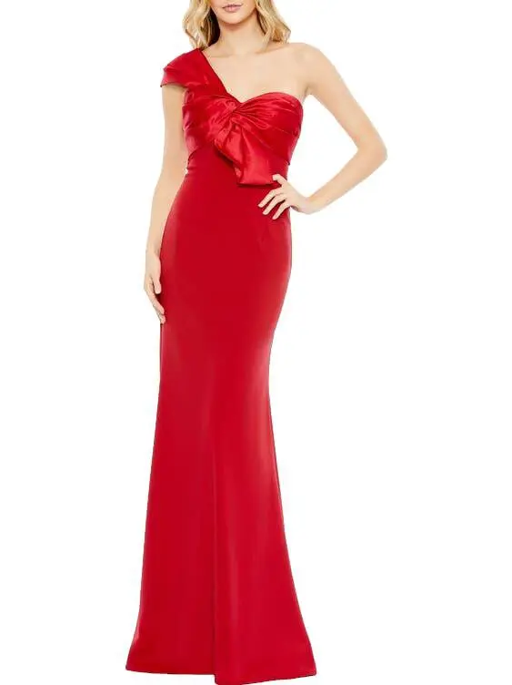 Mac Duggal One-shoulder Draped Trumpet Gown - Red
