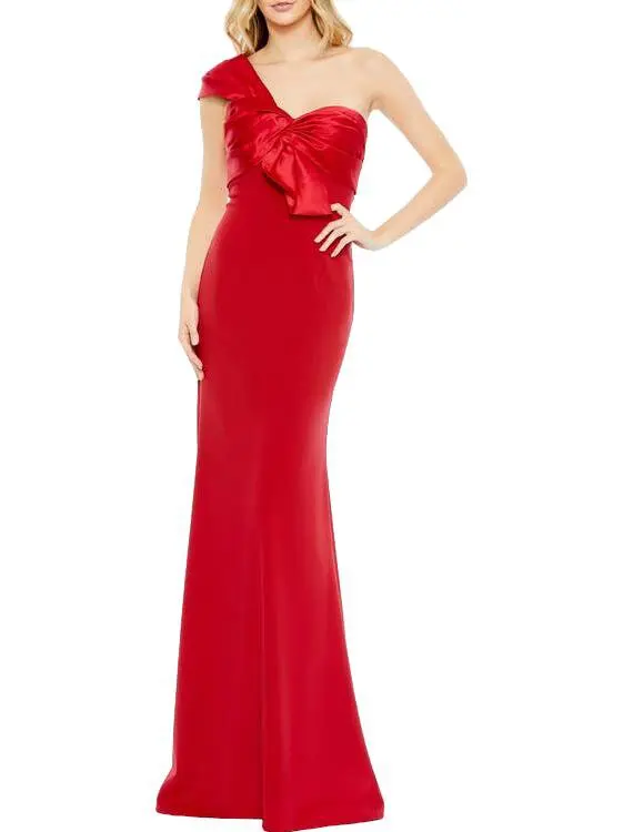 Mac Duggal One-shoulder Draped Trumpet Gown - Red