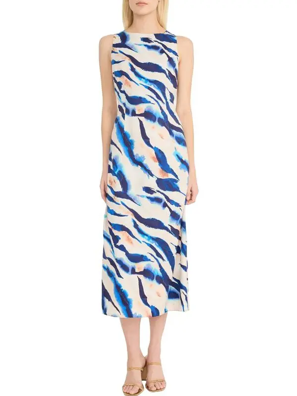 Maggy London Sleeveless Midi Dress - Ivory/ Denim Blue