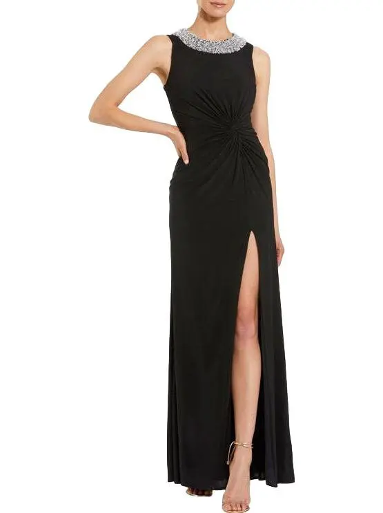 Mac Duggal Rhinestone Embellished Jersey Gown - Black