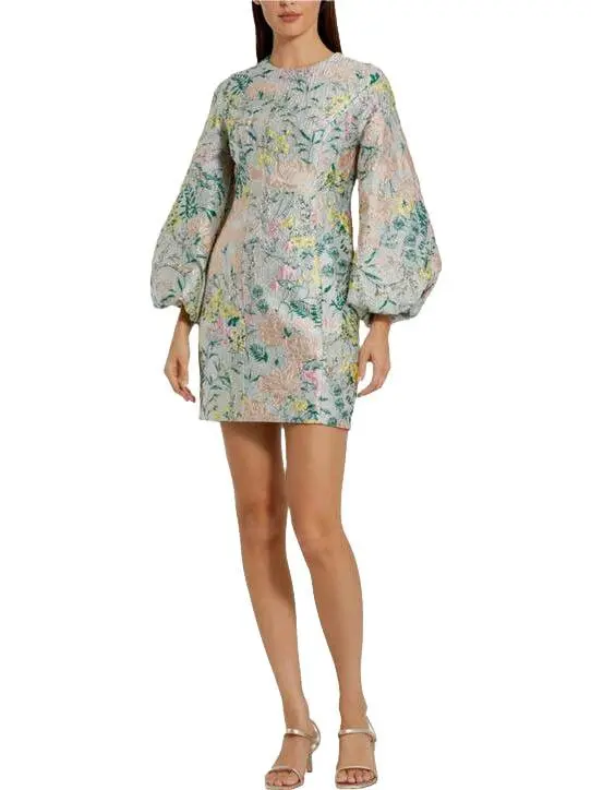 Mac Duggal Floral Brocade Puff Sleeve Mini Dress - Pastel Multi