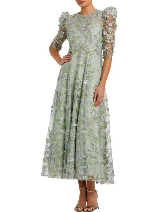 Mac Duggal Applique A-line Dress - Sage