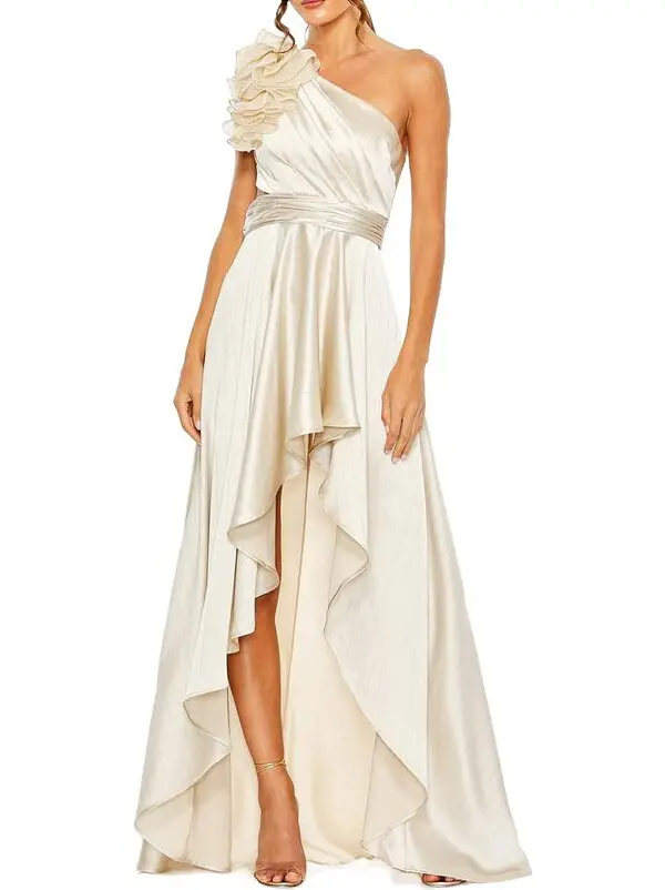 Mac Duggal Ruffled One Shoulder Hi-lo Gown - Oyster