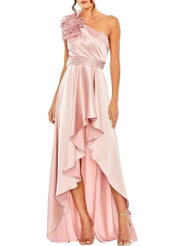 Mac Duggal Ruffled One Shoulder Hi-lo Gown - Rose