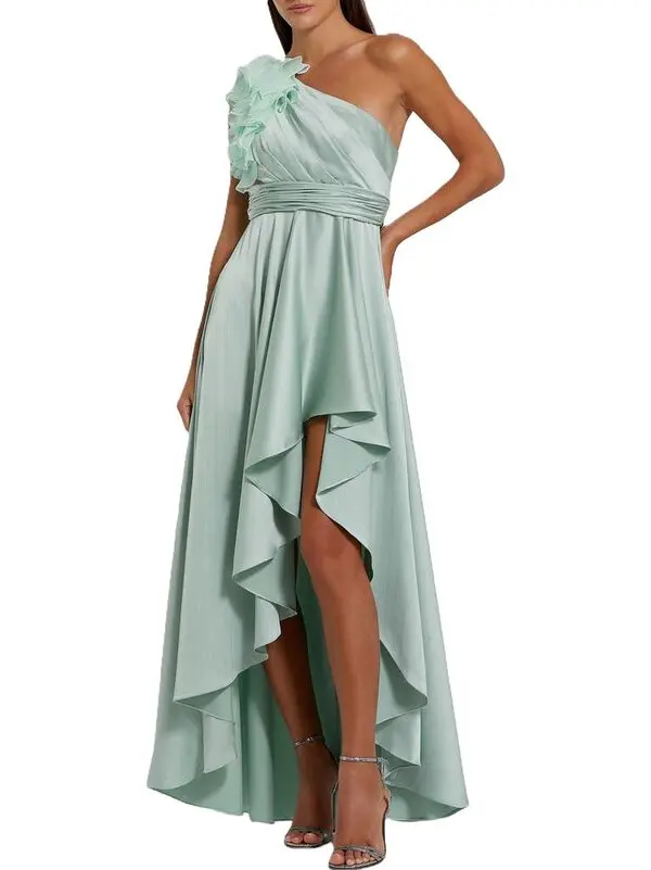 Mac Duggal Ruffled One Shoulder Hi-lo Gown - Sage