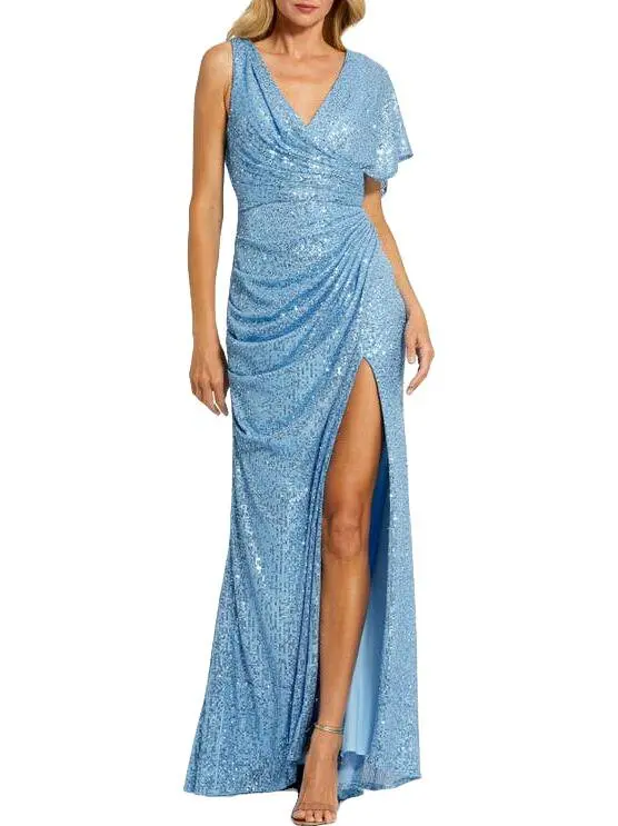 Mac Duggal Sequined Asymmetrical Trumpet Gown - Blue