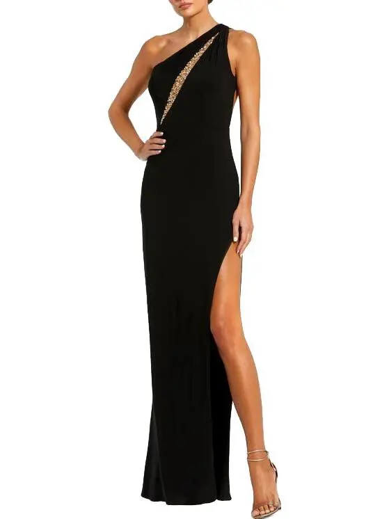 Mac Duggal One-shoulder Embellished Gown - Black