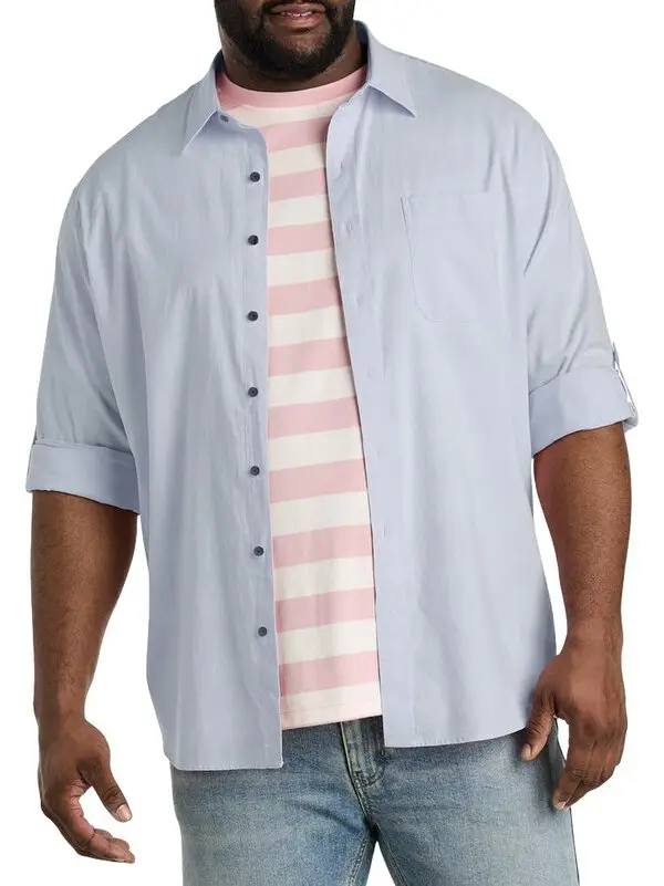 TRUE NATION BY DXL Big & Tall Washed Oxford Rolled-sleeve Sport Shirt - Tradewinds