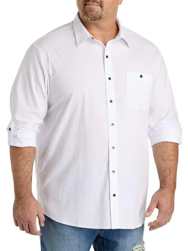 TRUE NATION BY DXL Big & Tall Washed Oxford Rolled-sleeve Sport Shirt - White