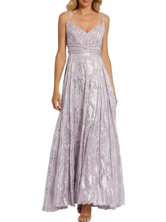 Mac Duggal Braided Strap Ruched Top Maxi Gown - Lilac Multi