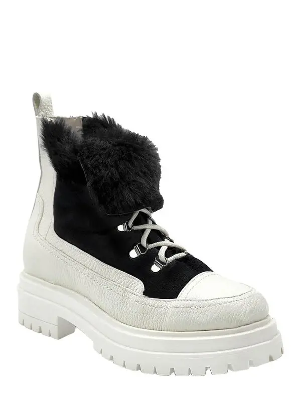 BEAUTIISOLES Francy Shearling Lined Platform Boots - Black White