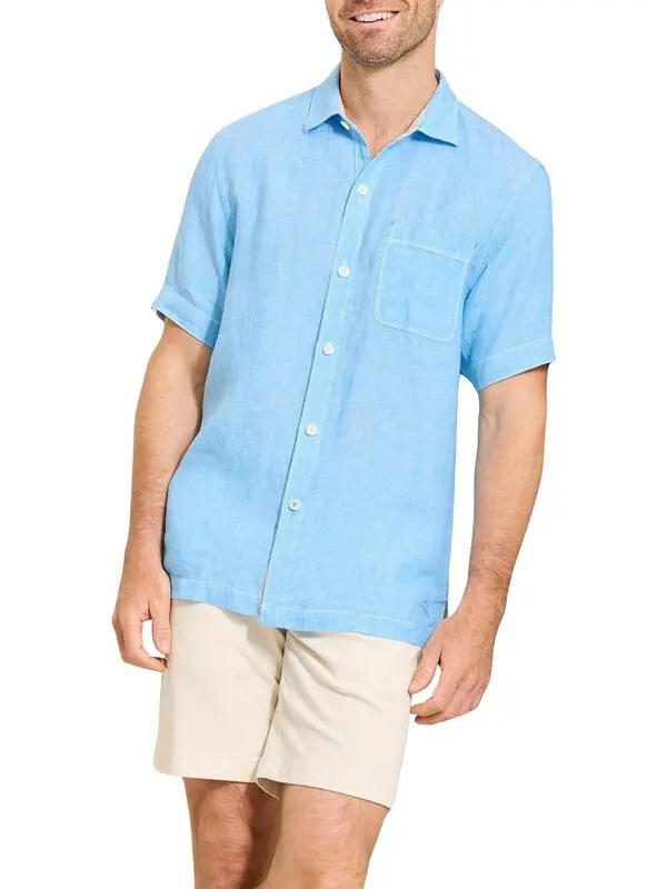 Tommy Bahama Paradise Breezer Short Sleeve Linen Button-up Shirt - Glass Bead Blue