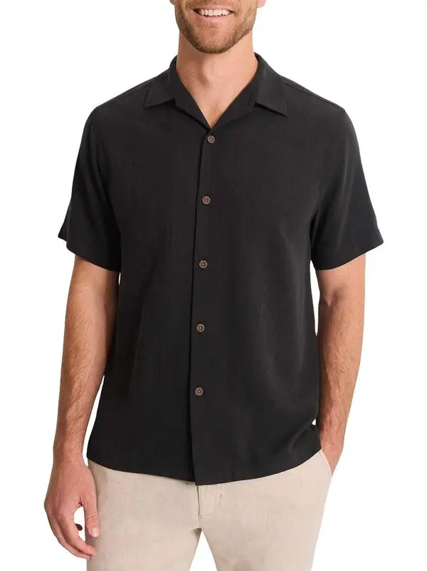Tommy Bahama Maui Border Short Sleeve Silk Button-up Shirt - Black