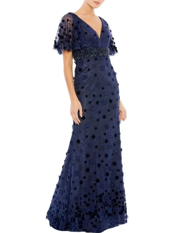 Mac Duggal Embellished Floral Lace Gown - Midnight