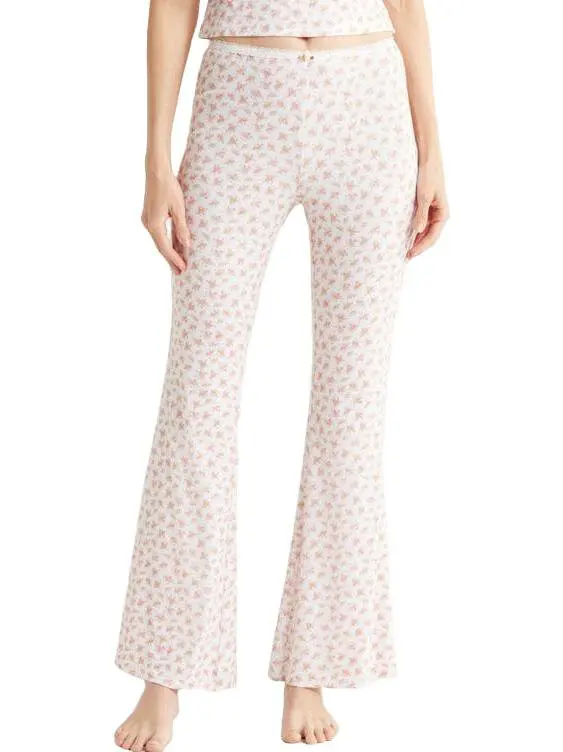 KILO BRAVA Lace Trim Floral Flare Pants - Ditsy Pink Floral