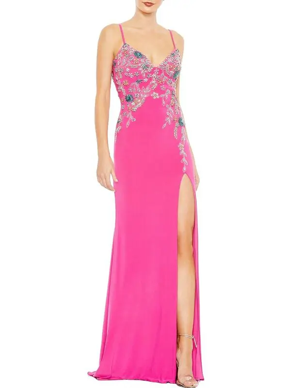 Mac Duggal Beaded Floral Gown - Candy Pink