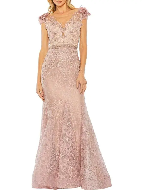 Mac Duggal Embroidered Trumpet Gown - Mocha