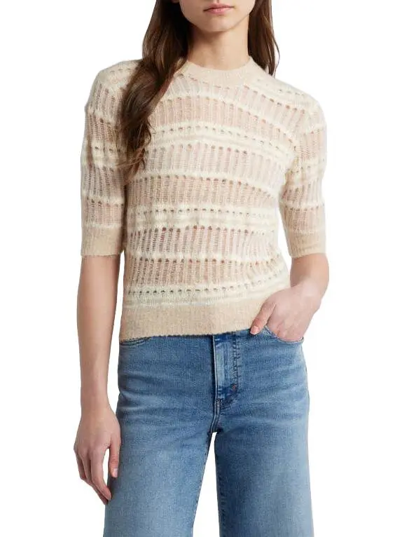 FRAME Mix Stitch Elbow Sleeve Crewneck Sweater - Cream Multi