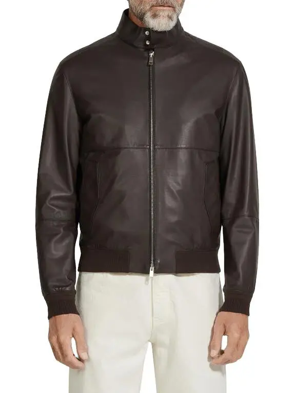 Zegna Leather Jacket - Dark Brown Solid