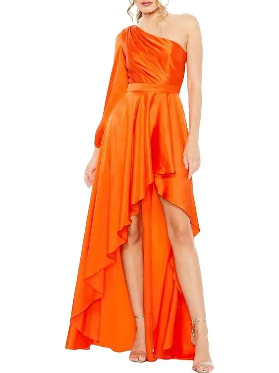 Mac Duggal One-shoulder Hi-low Gown - Orange