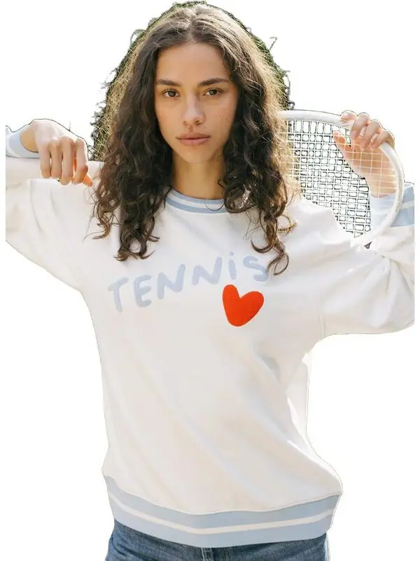 ELLSWORTH + IVEY Tennis Heart Elle Sweatshirt - Natural