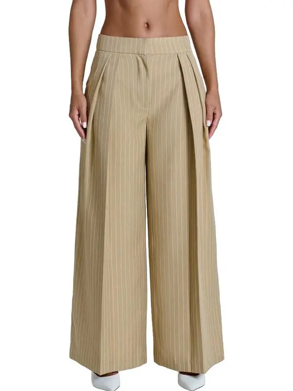 Naked Wardrobe Pinstripe Wide Leg Trousers - Beige Pinstripe