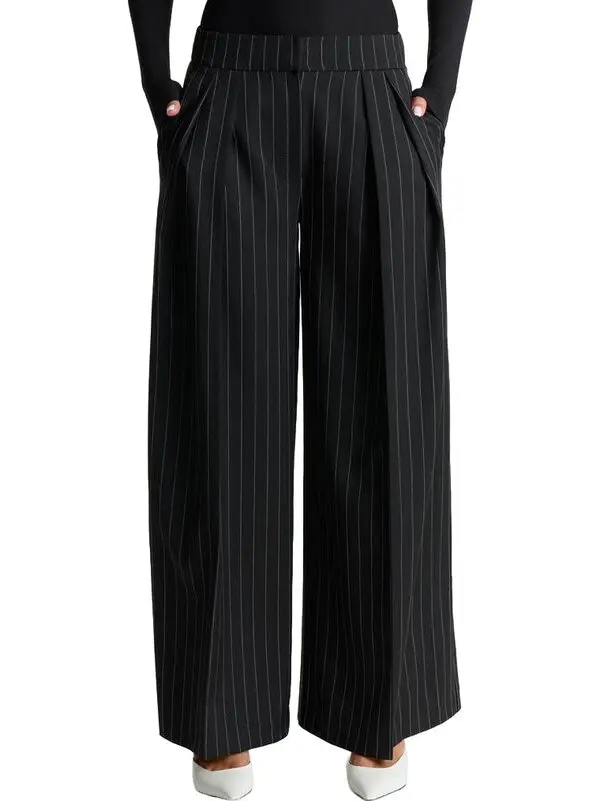 Naked Wardrobe Pinstripe Wide Leg Trousers - Black