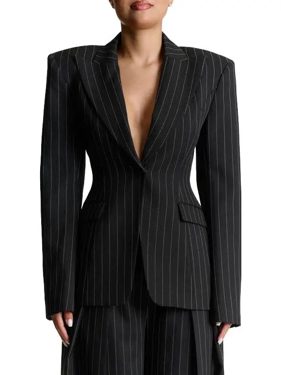 Naked Wardrobe Pinstripe Longline Blazer - Black