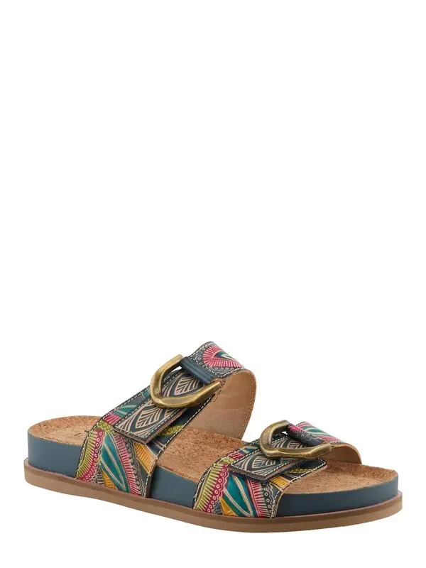 SPRING STEP SHOES Glaze Platform Slide Sandal - Blue Multi