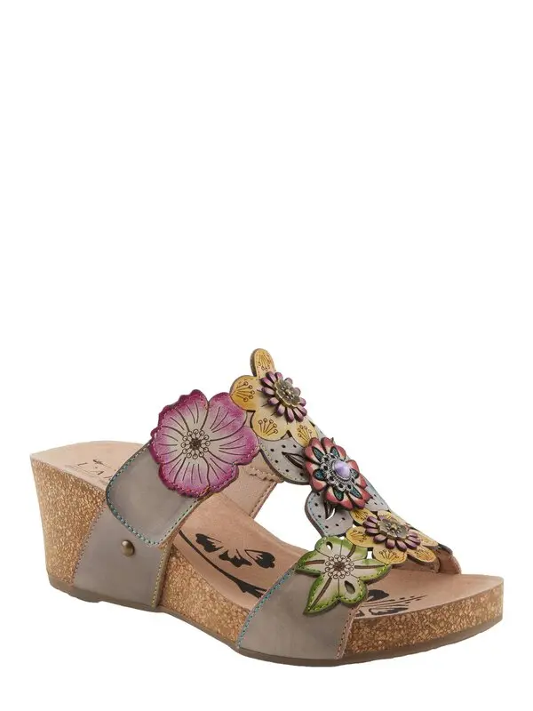 SPRING STEP SHOES Prettypetals Wedge Sandals - Grey Multi