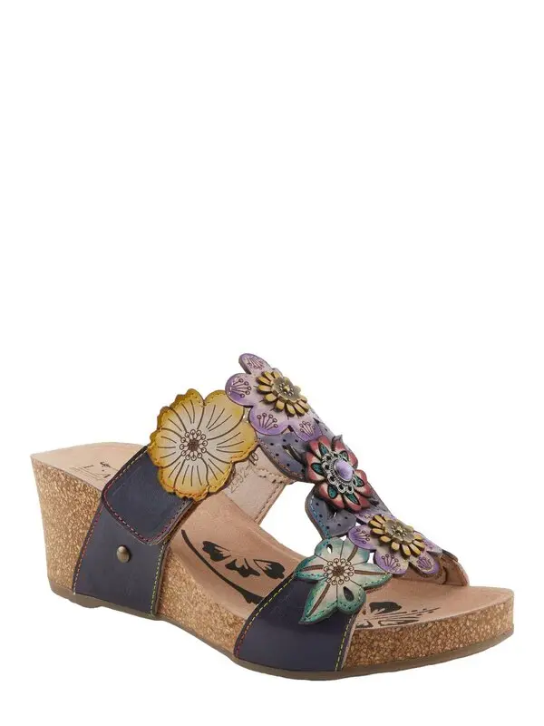 SPRING STEP SHOES Prettypetals Wedge Sandals - Navy Multi