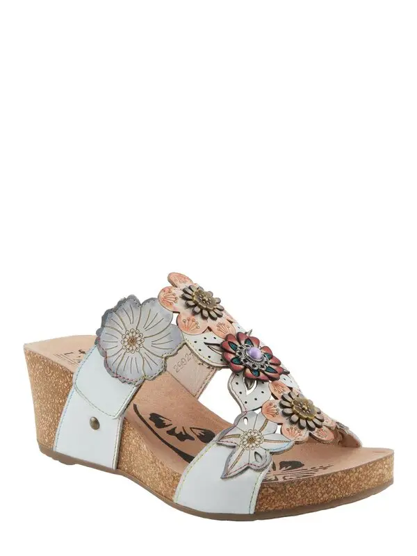 SPRING STEP SHOES Prettypetals Wedge Sandals - White Multi