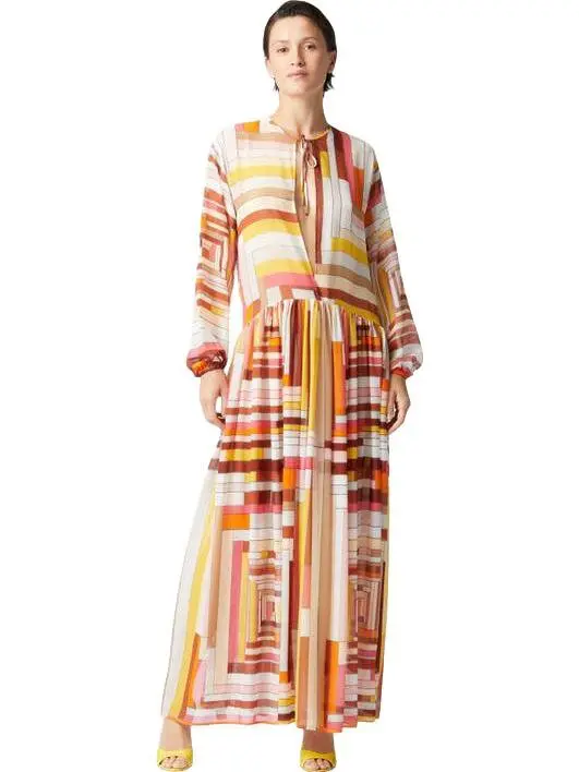 Missoni Long Cover-up Dress In Printed Silk With Long Sleeves - Multicoloured