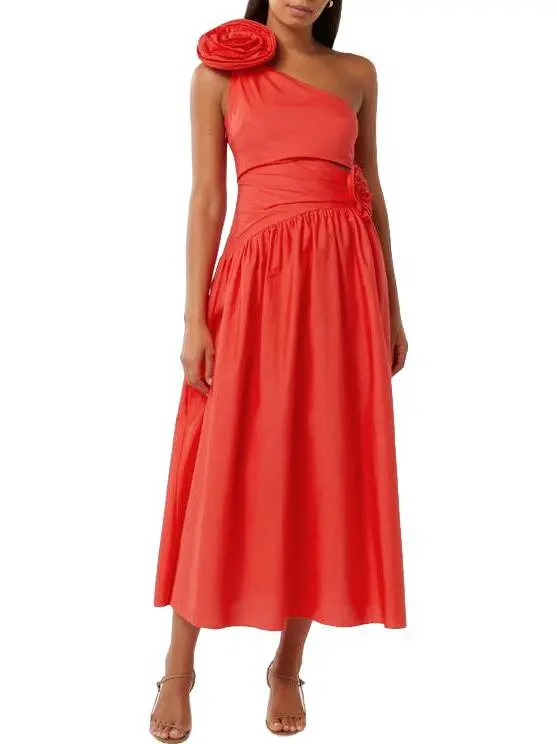 EVER NEW Josefina One-shoulder Poplin Midi Dress - Flame Scarlet