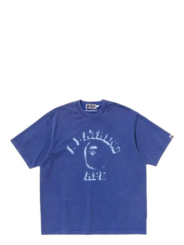 BAPE Garment Dye Spray Print College Relaxed Fit Tee Shirt - Blue