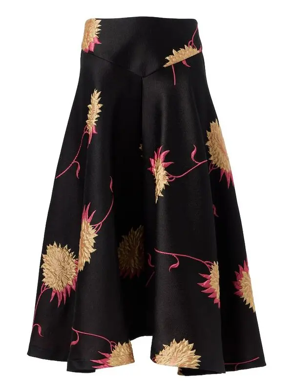 La DoubleJ Milano Jacquard Satin Midi Skirt - Black
