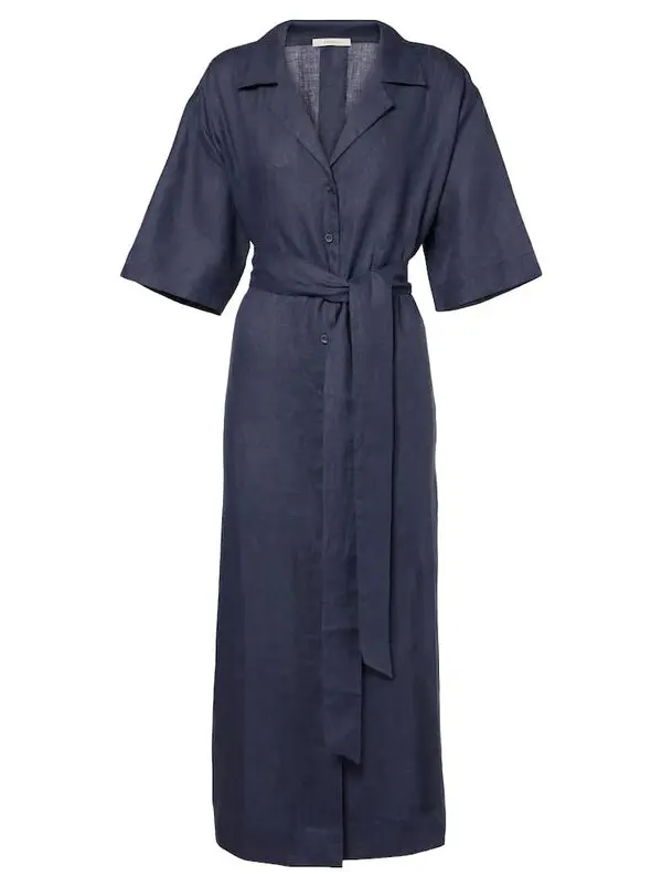 Asceno Larnaca Linen Midi Dress - Blue