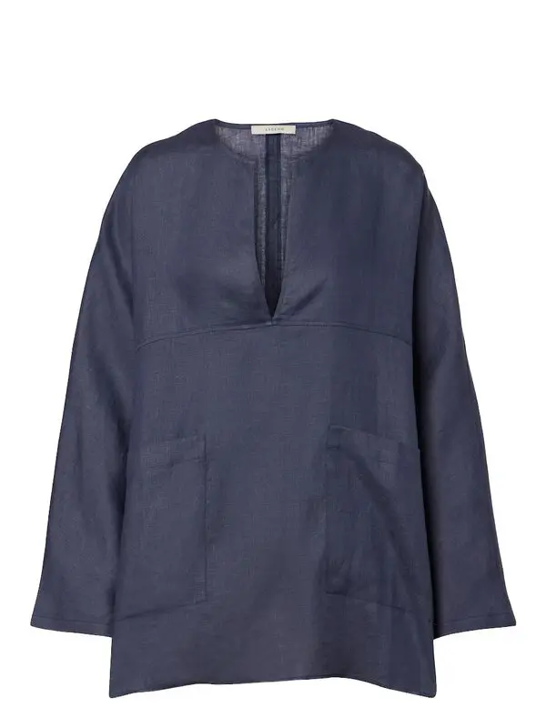 Asceno Oversized Linen Top - Blue