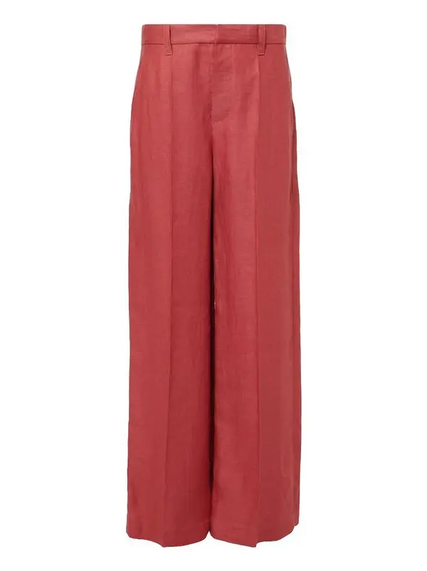 Brunello Cucinelli Hemp And Linen Wide-leg Trousers - Red