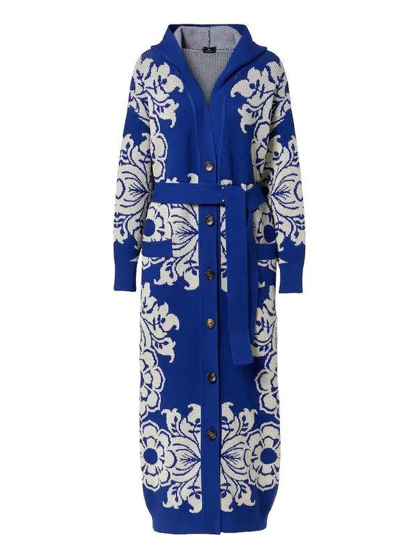 Etro Floral Waffle-knit Hooded Cardigan - Blue