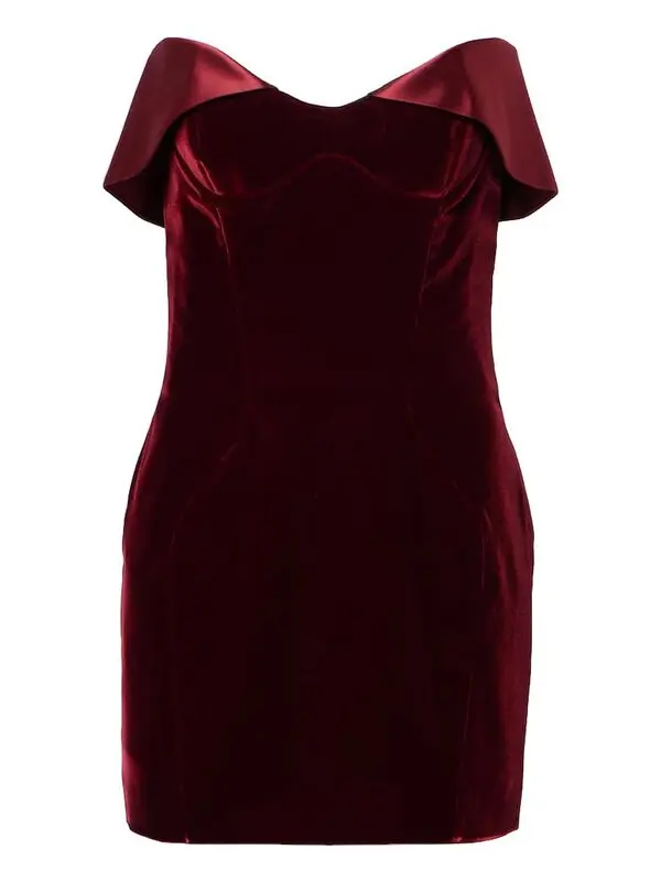 MUGLER Satin-trimmed Velvet Minidress - Red