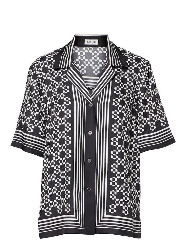 Simkhai Koda Printed Bowling Shirt - Black