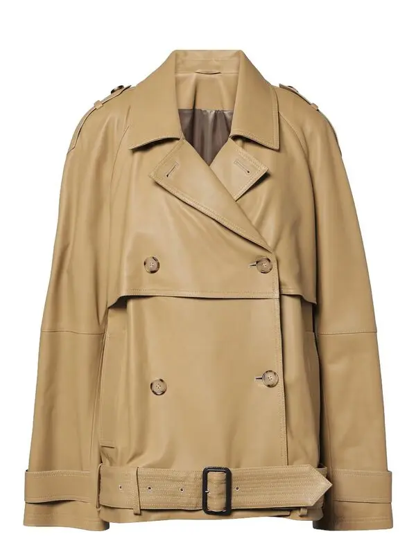 TOTEME Oversized Leather Double-breasted Jacket - Beige