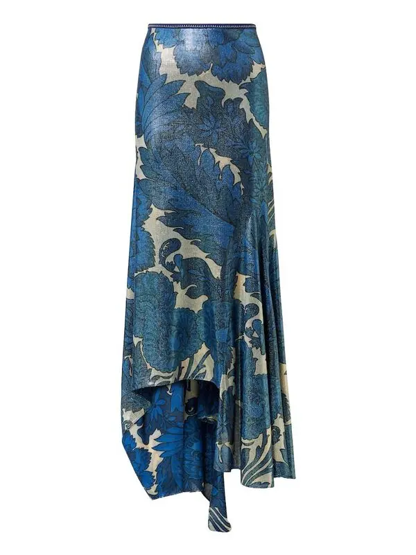 Etro Printed Lamé Maxi Skirt - Blue
