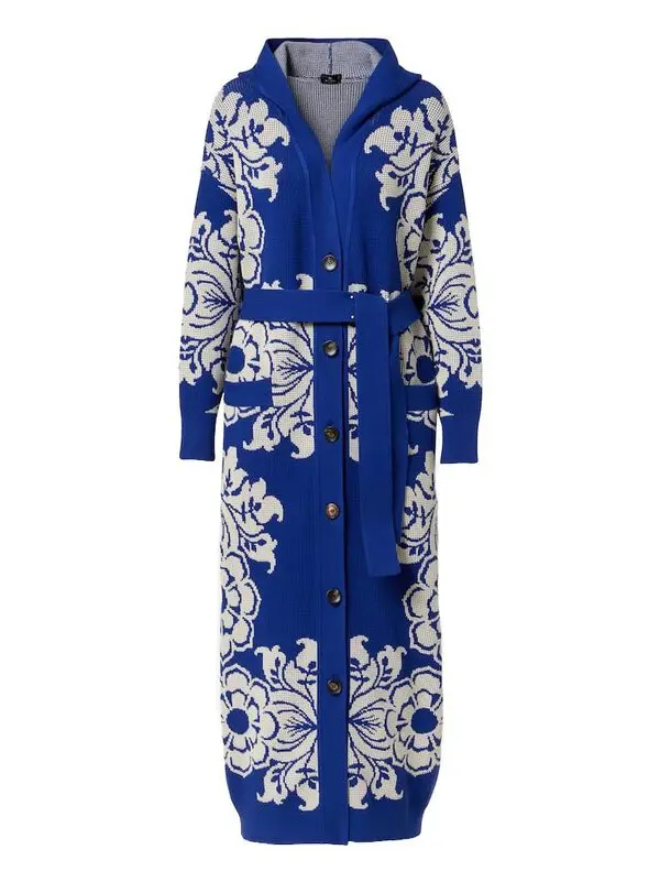 Etro Floral Waffle-knit Hooded Cardigan - Blue