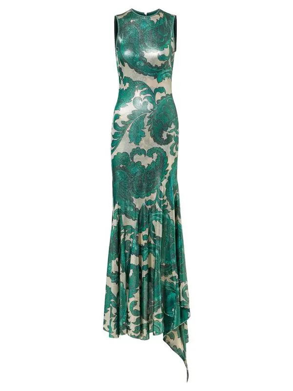Etro Paisley Open-back Lame Maxi Dress - Green