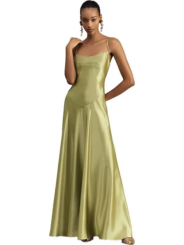 MARE MARE Emmy Satin Corset Maxi Dress - Olive Green