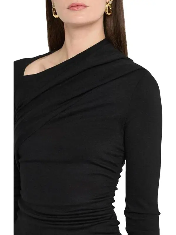 Giorgio Armani Asymmetric Long-sleeve Dress - Solid Black